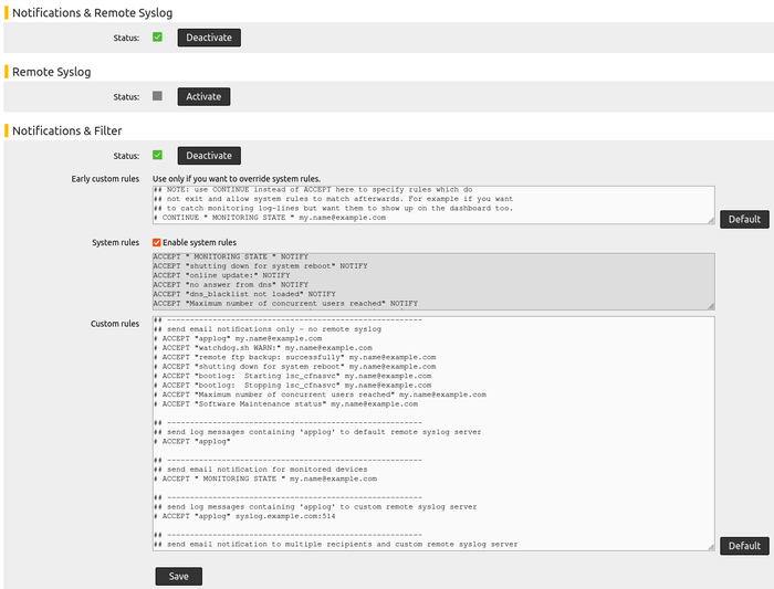 Notifications & Remote Syslog - IACBOX