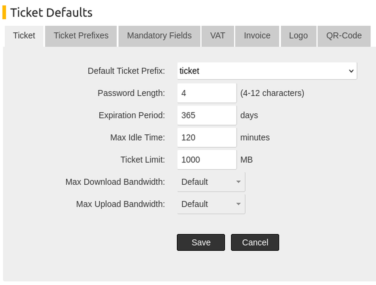 Ticket Defaults - IACBOX
